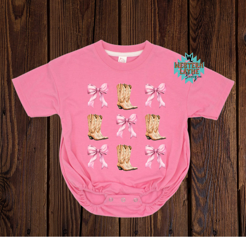 Pink Boots & Bows Bubble Romper - Western Layne Boutique